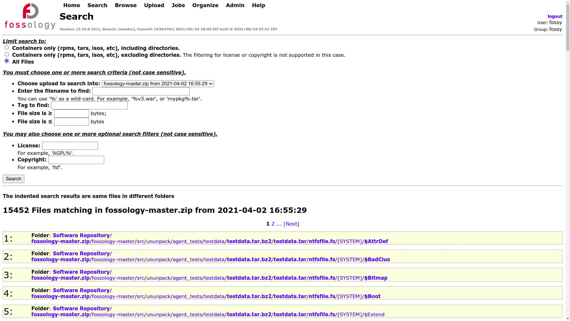 REST API: Pagination feature in the Search request · Issue #2031 · fossology/fossology · GitHub