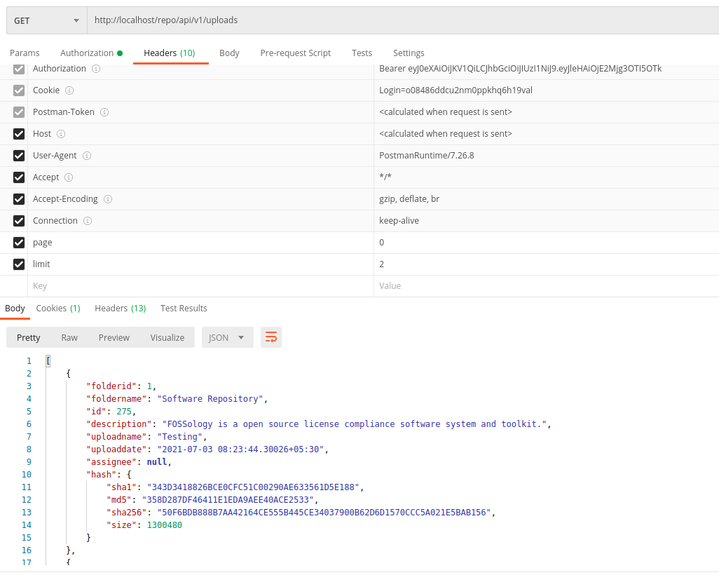 Rest: getting the response on page set to "0" · Issue #2079 · fossology/fossology · GitHub
