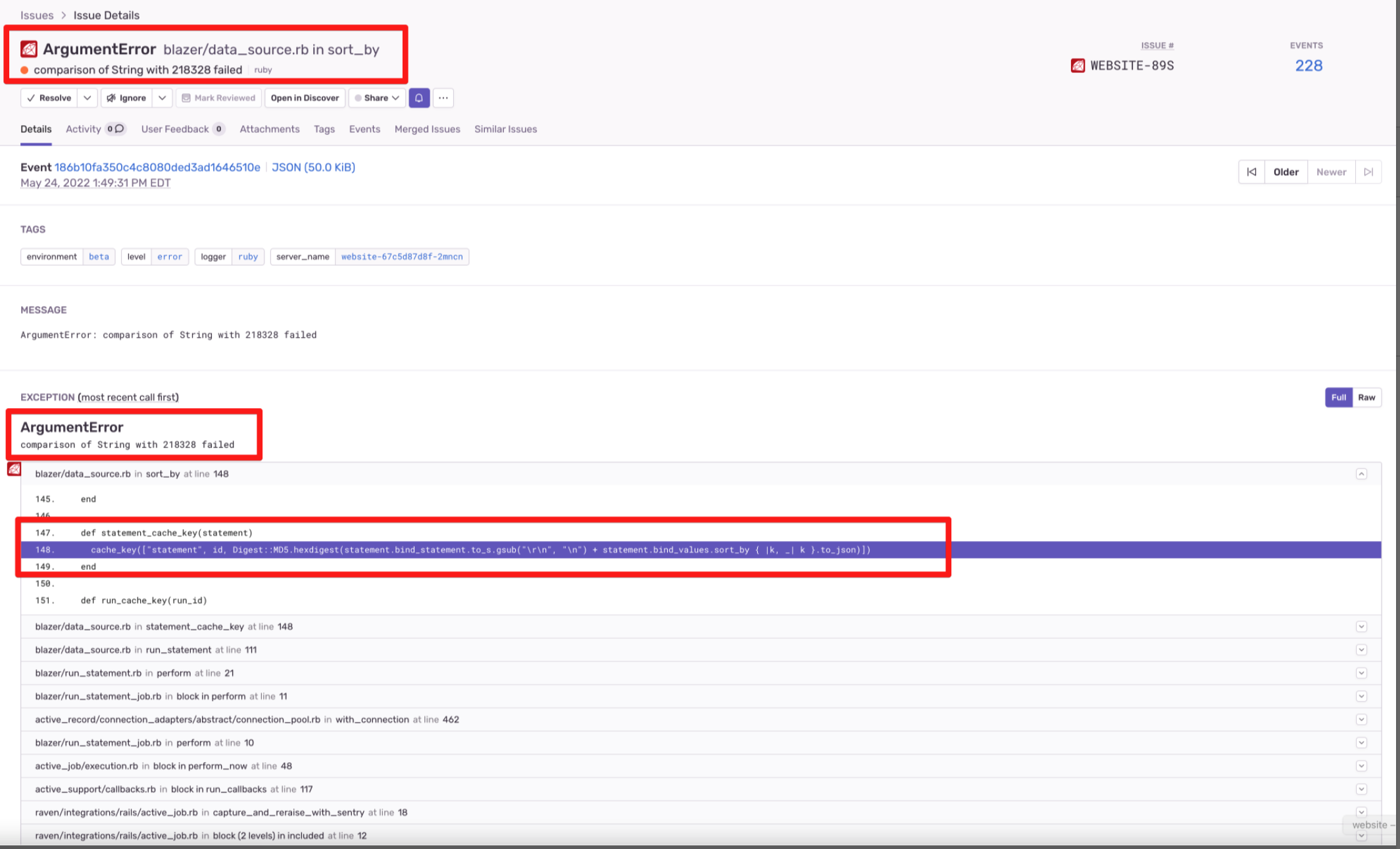 ArgumentError `blazer/data_source.rb` in sort_by comparison of String with Integer failed after ...