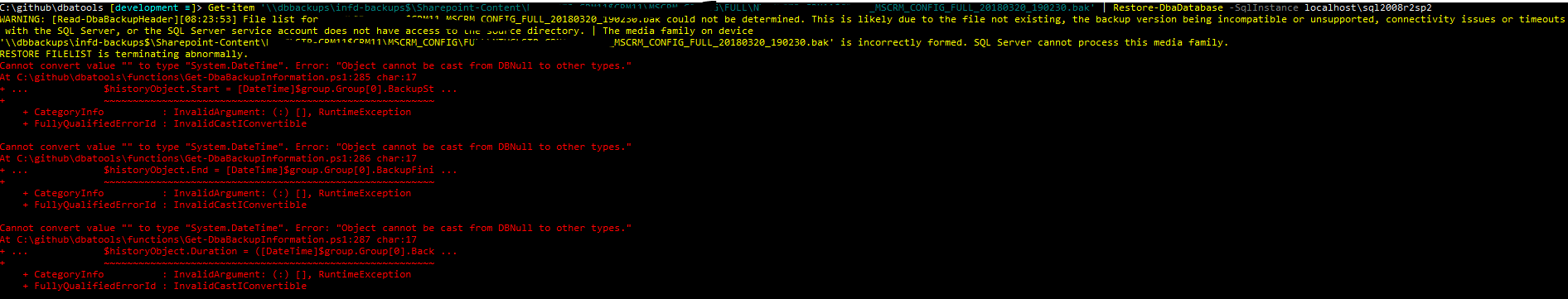 Restore-DbaDatabase keeps going on error · Issue #3407 · dataplat/dbatools · GitHub