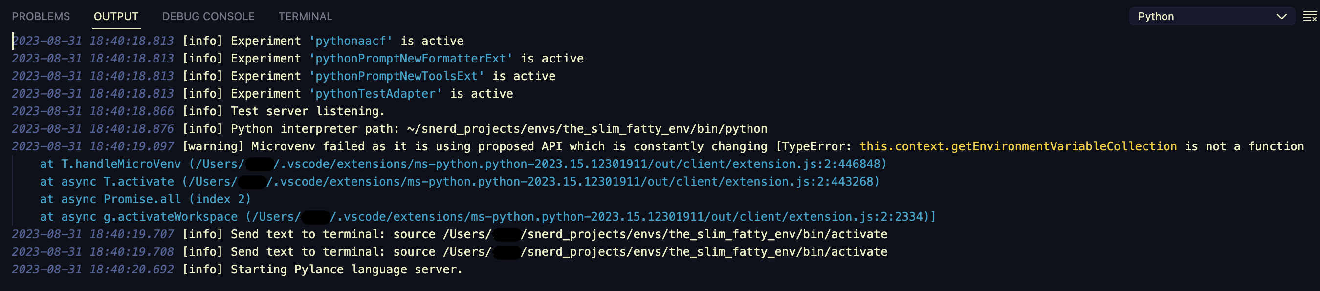New Terminal output adding spaces and % resulting in cut off when activating Python environments ...