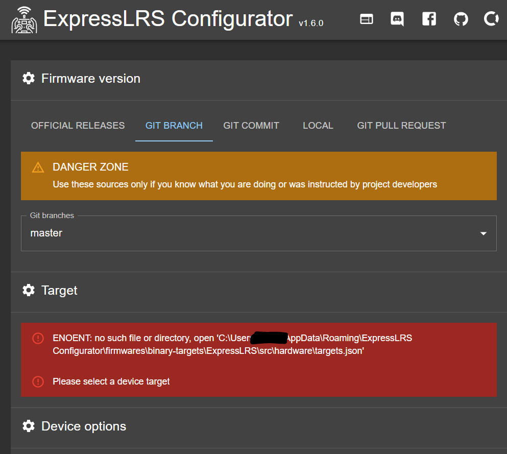 Configurator Cant Build Git Branches Commits Pull Requests · Issue 565 · Expresslrs
