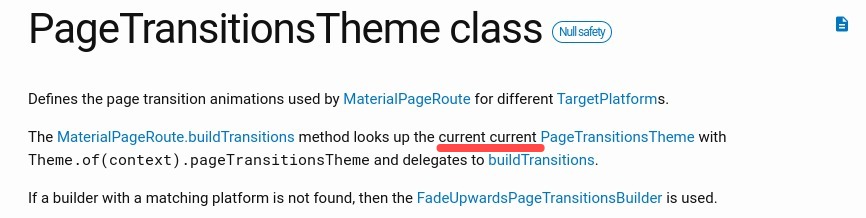 [docs] word repeated in page_transitions_theme.dart docs · Issue #106263 · flutter/flutter · GitHub