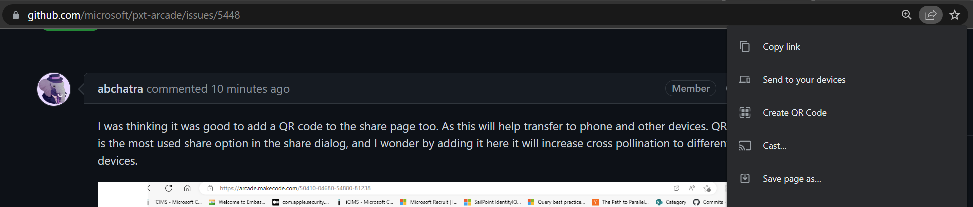 Add a qr code button to share page · Issue #5448 · microsoft/pxt-arcade · GitHub