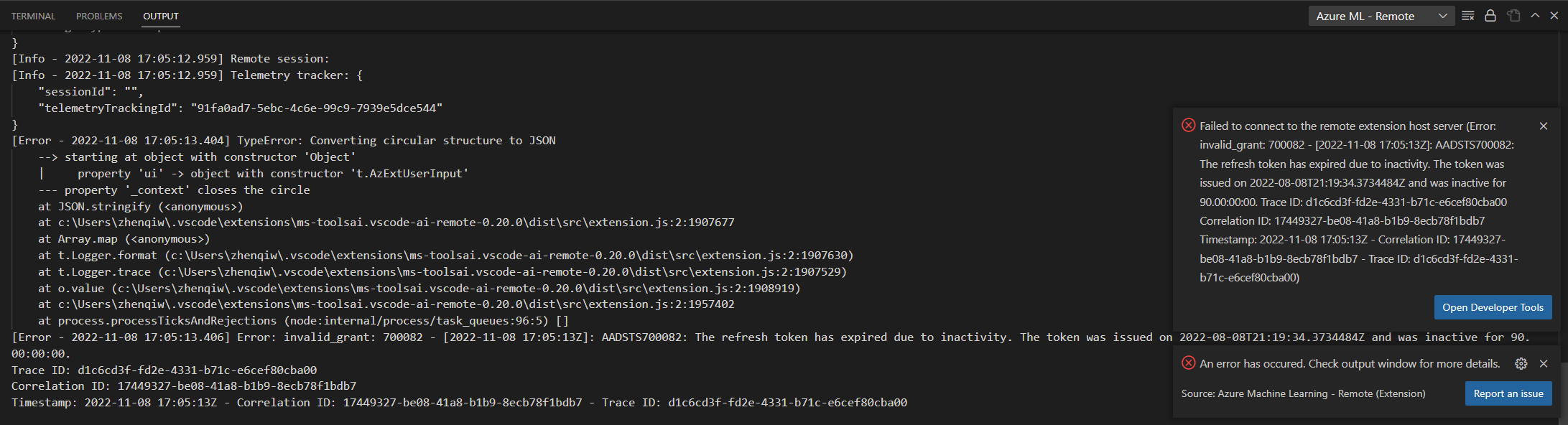 Failed To Re Connect To The Remote Azure Ml Compute Instance · Issue