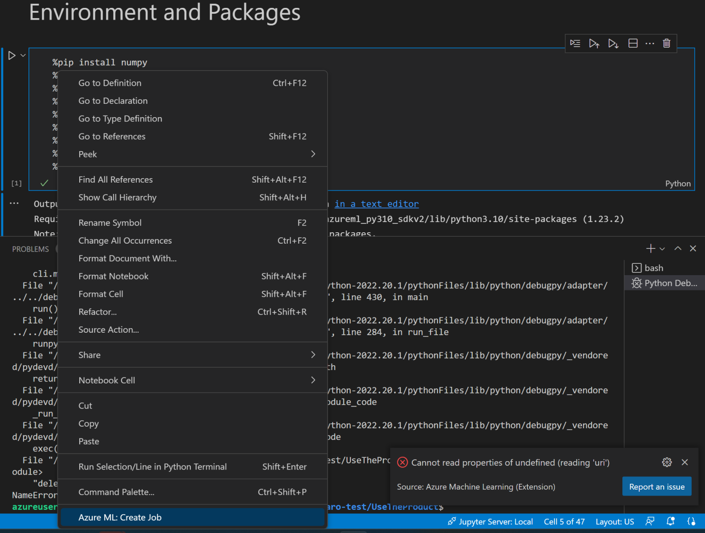 Trying to Azure ML: Create Job showed an unexpected error · Issue #1910 · microsoft/vscode-tools ...