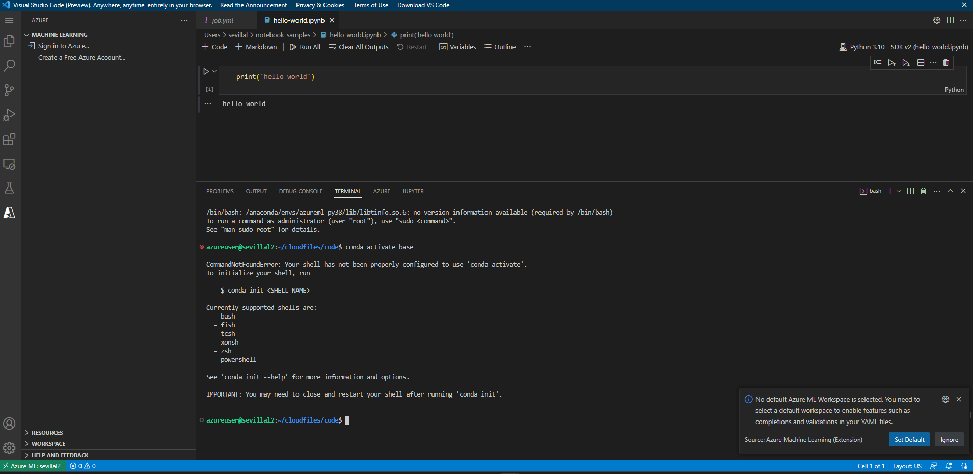 When Connected To Remote Compute Instance For The First Time Prompt For Azure Login · Issue