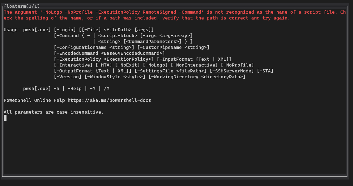 Wrappers not working when &shell is powershell · Issue #249 · voldikss/vim-floaterm · GitHub