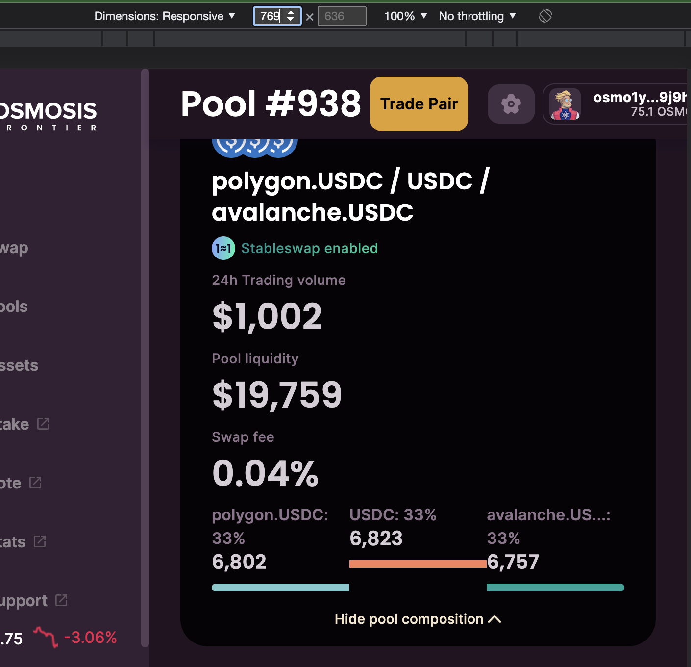 Pool composition bar breaks on 769 to 844 resolution · Issue #1437 · osmosis-labs/osmosis ...