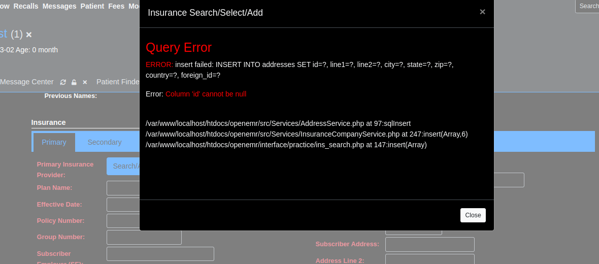 bug in add insurance from ins search · Issue #5017 · openemr/openemr · GitHub