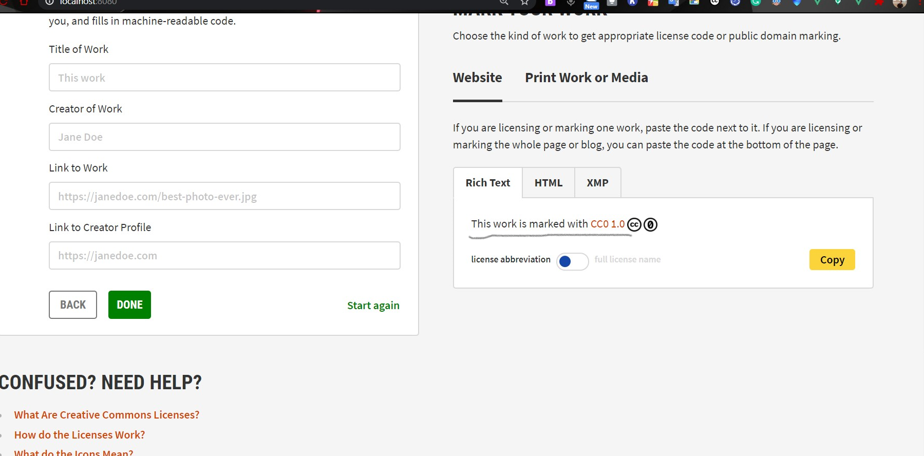 This Work Marked · Issue 288 · Creativecommonschooser · Github