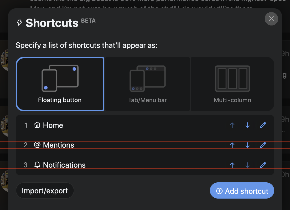 Move up and down arrows in Shortcuts configuration don't look like they ...