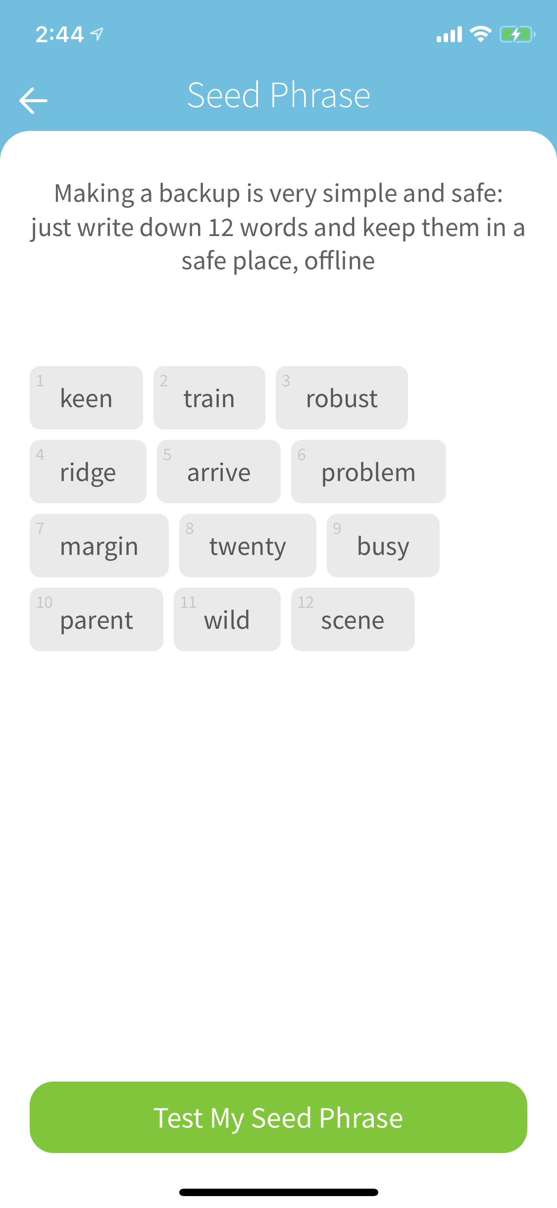 Show the sequence number of the seed phrase in back up screen (not for ...