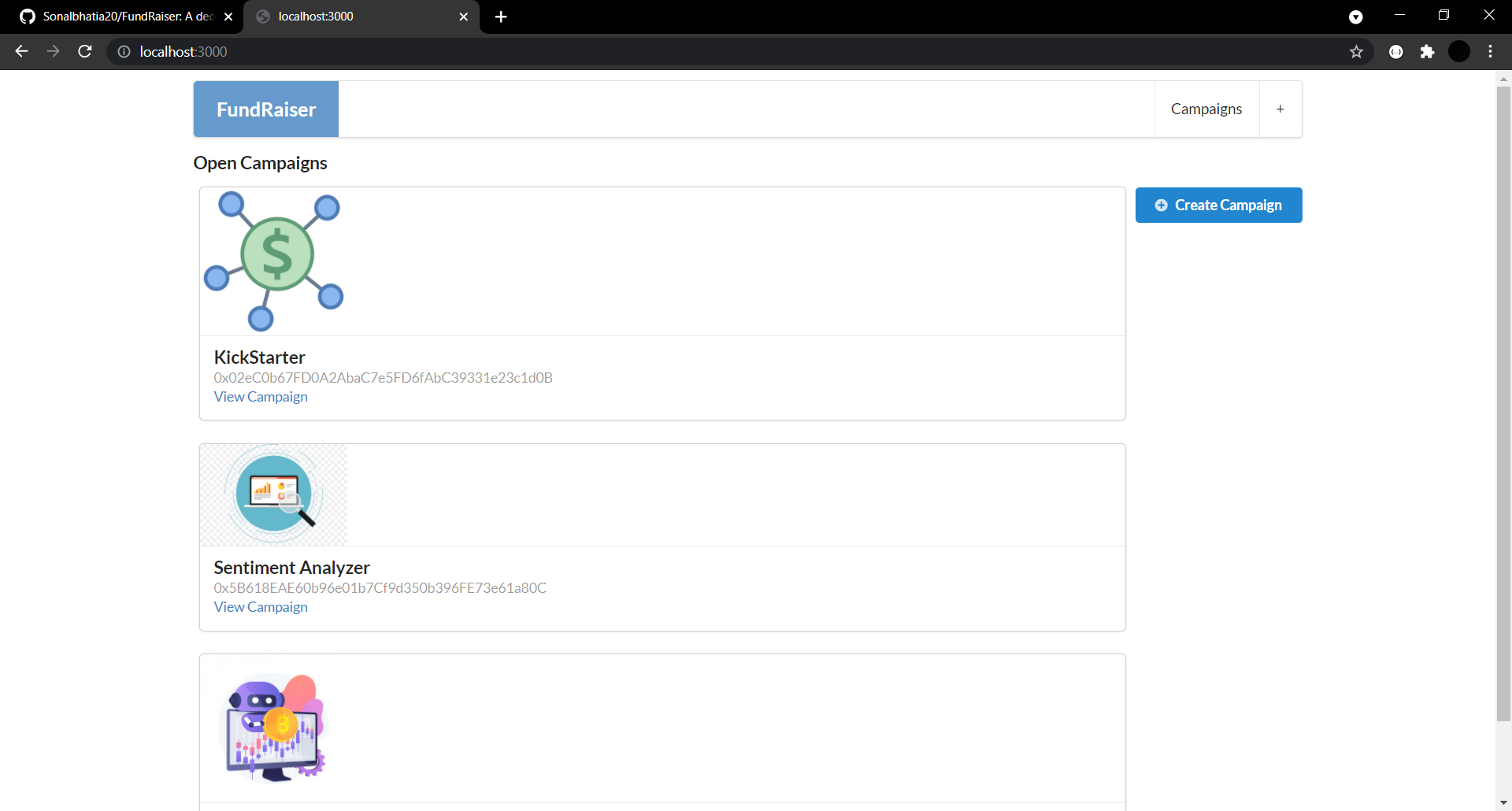 GitHub - Sonalbhatia20/FundRaiser: A decentralized crowd funding web app using Next.js and Web3 ...