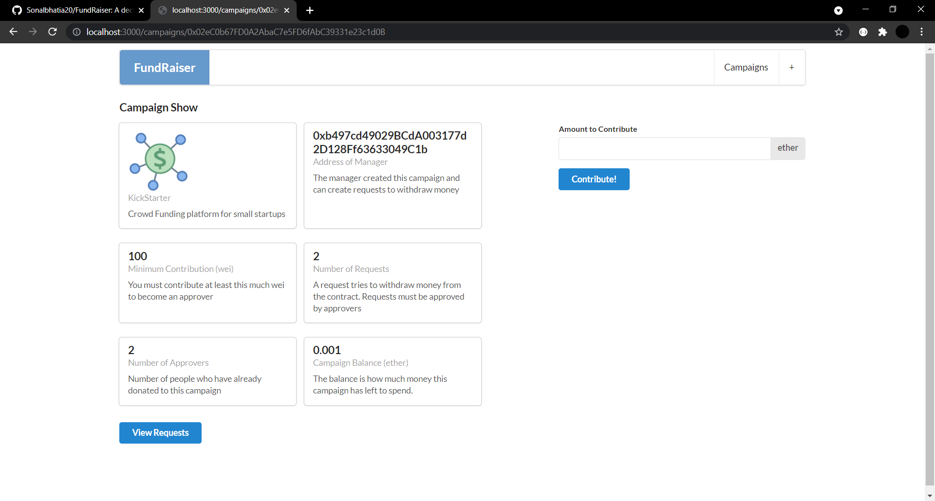 GitHub - Sonalbhatia20/FundRaiser: A decentralized crowd funding web app using Next.js and Web3 ...