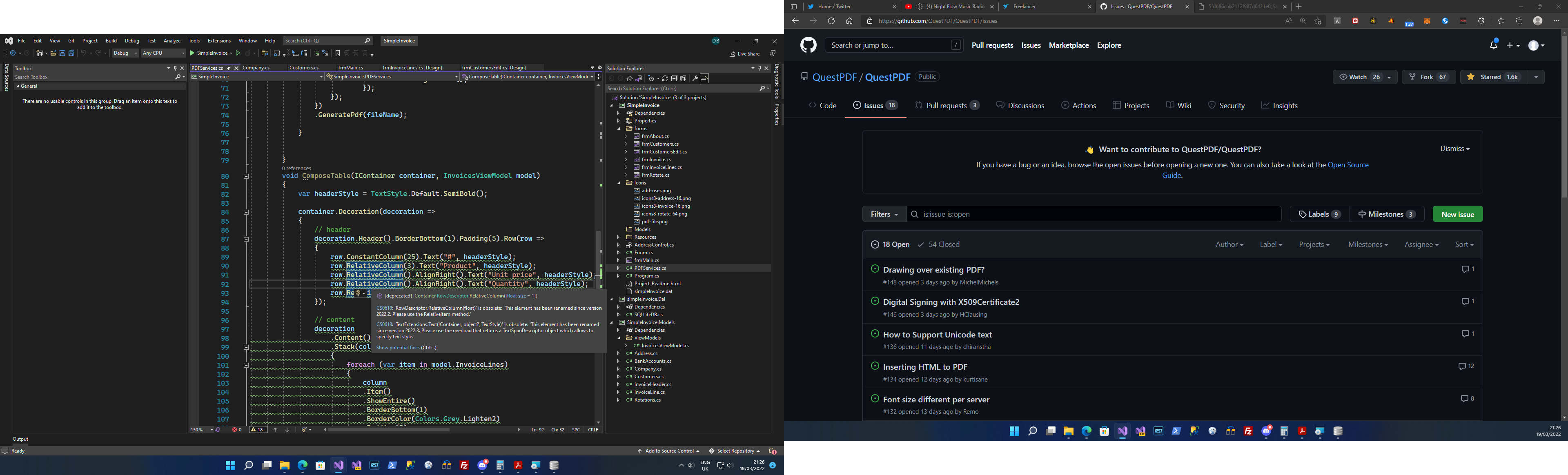 Error when copying invoice example docs not up to date with revisions. · Issue #150 · QuestPDF ...