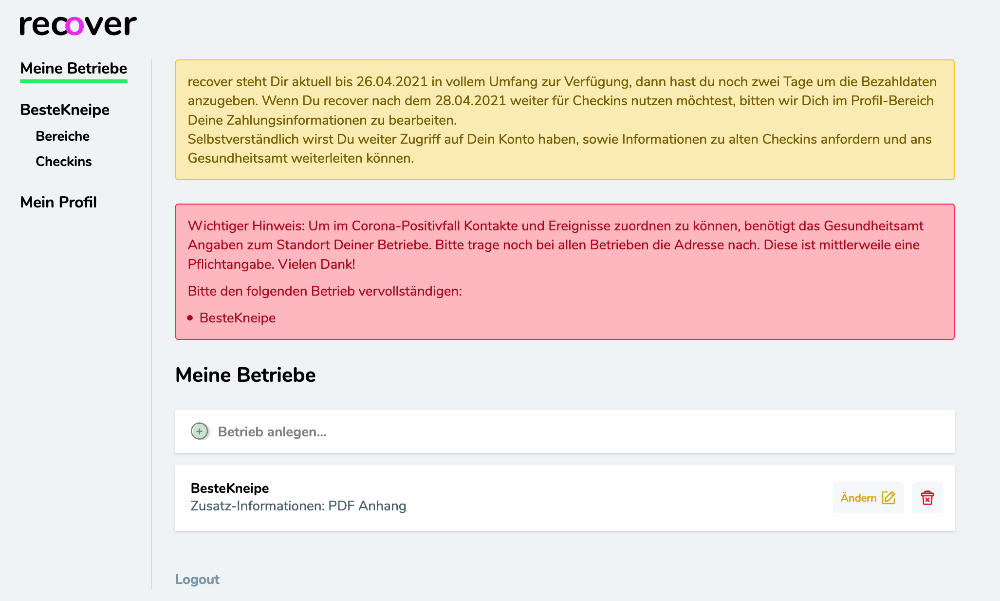 Owner sollen Adressdaten ihrer Betriebe nachtragen. · Issue #116 ...