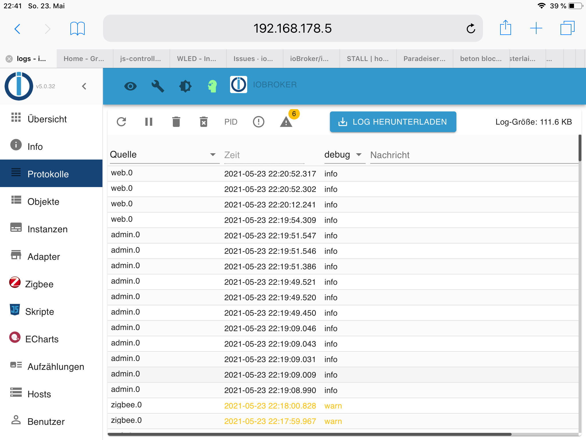 Log Message empty · Issue #920 · ioBroker/ioBroker.admin · GitHub
