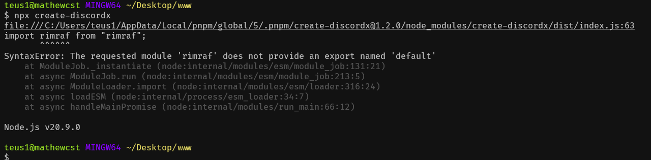 [Bug]: create-discordx 'module rimraf doesn ot provide an export named default' · Issue #962 ...