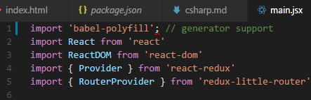 Javascript syntax highlighting fails in import statement in jsx file when it comes after an ...