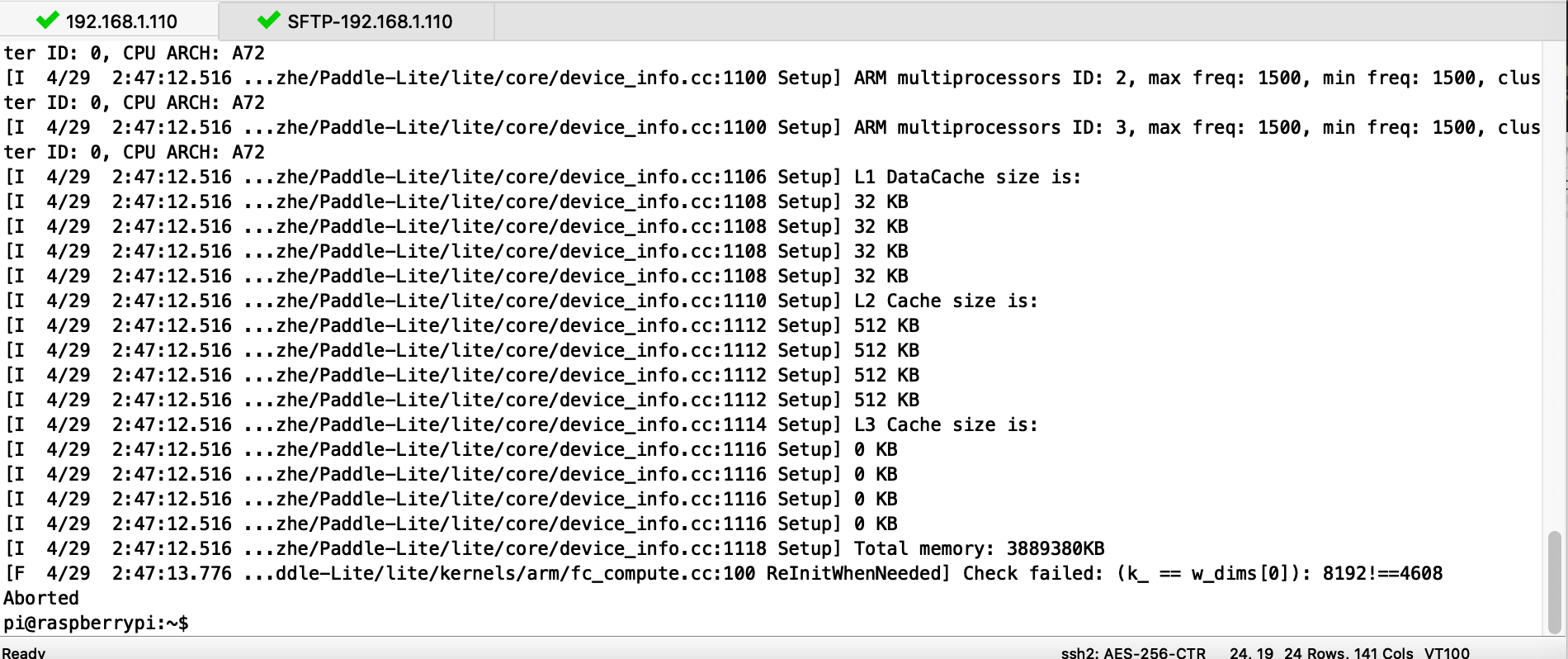 (k_ == w_dims[0]): 8192!==4608 Aborted · Issue #6013 · PaddlePaddle/Paddle-Lite · GitHub