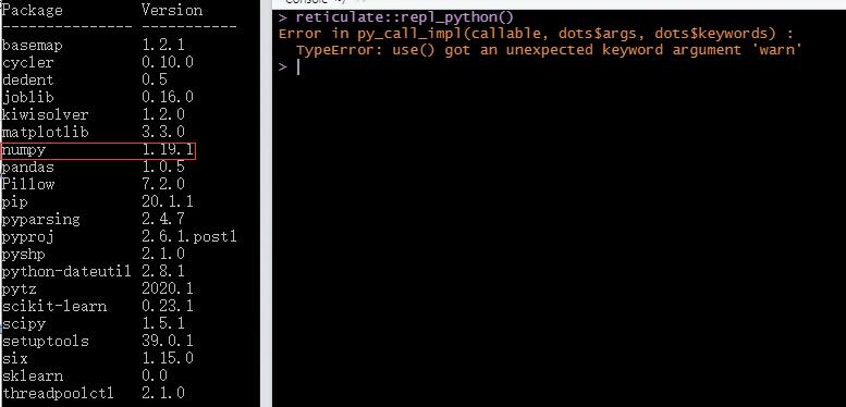 Error in py_call_impl(callable, dots$args, dots$keywords) : TypeError: use() got an unexpected ...