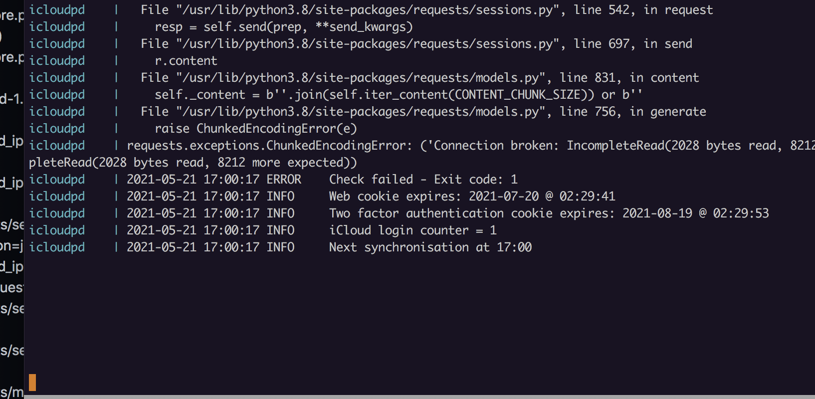 Check failed - Exit code: 1, and suspended · Issue #67 · boredazfcuk/docker-icloudpd · GitHub