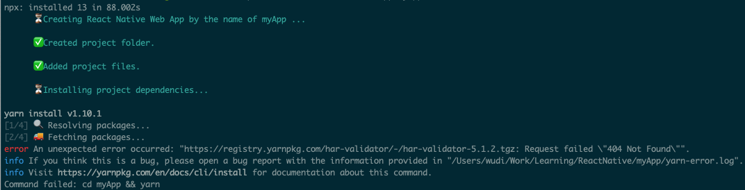 Install Script Breaks Issue 17 OrYoffe create react native web app 