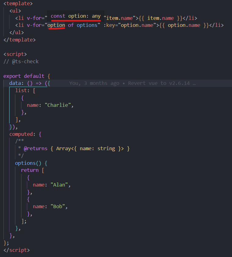 V For In Vue 26x With Options Based Definition Does Not Infer Iterated Type · Issue 2718