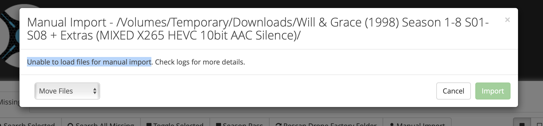 Unable to load files for manual import · Issue #3322 · Sonarr/Sonarr · GitHub