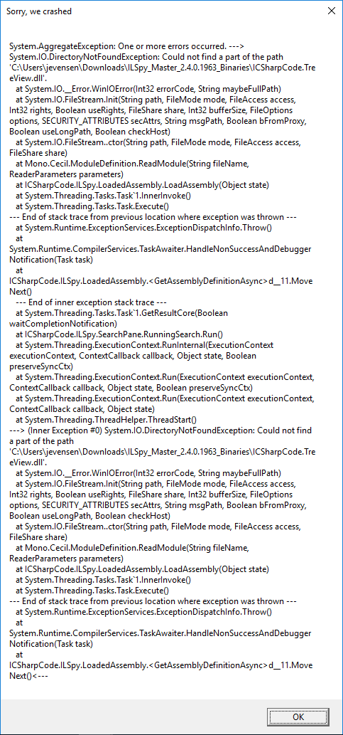 Program crashes on search sometimes · Issue #1014 · icsharpcode/ILSpy · GitHub
