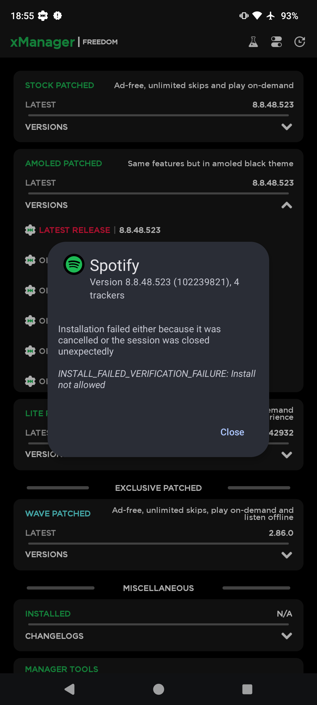 Installation(patched Spotify) failed: verification failed install not ...