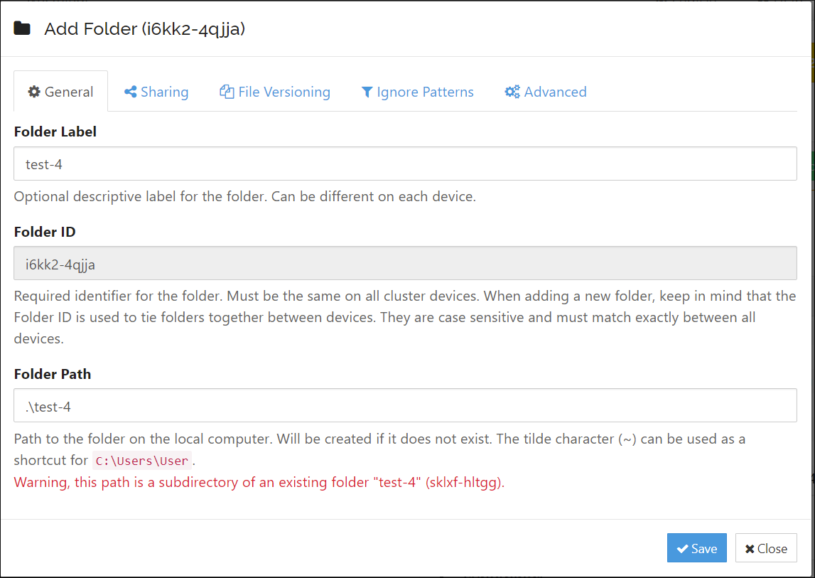 "Warning, this path is a subdirectory of an existing folder" does not appear when editing only ...