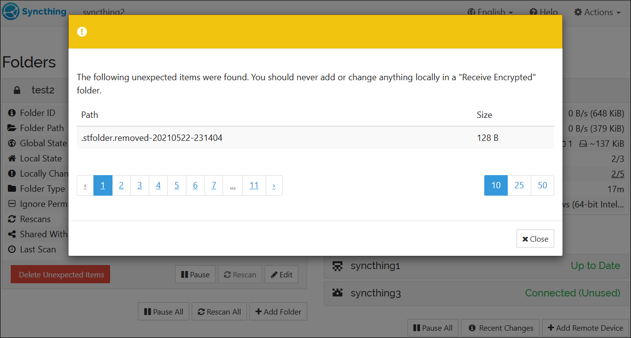 Delete Unexpected Items in receive encrypted folder is unable to delete ".stfolder.removed ...