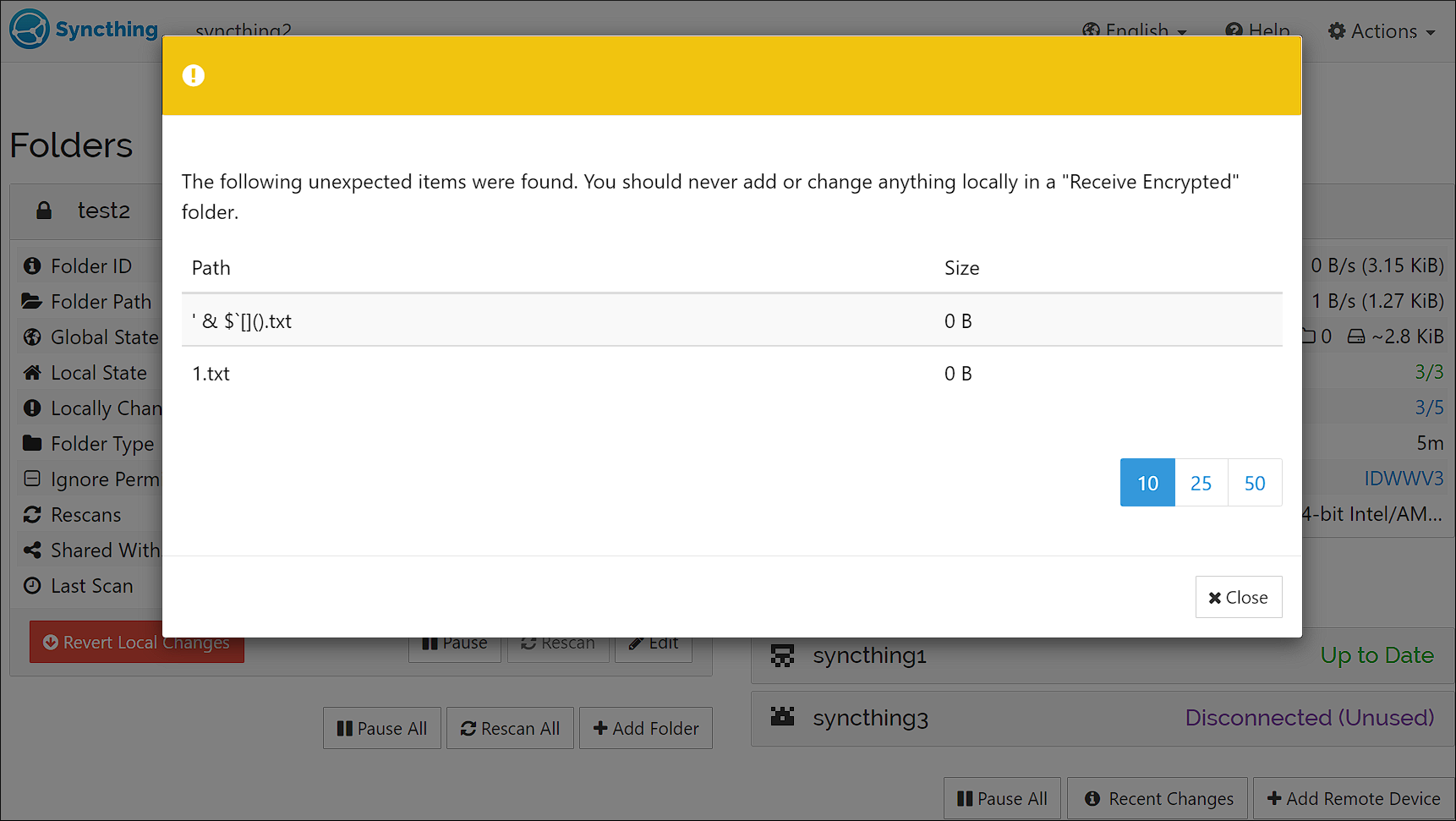"Receive Encrypted" folder incorrectly reports "unexpected items" after "reverting local ...