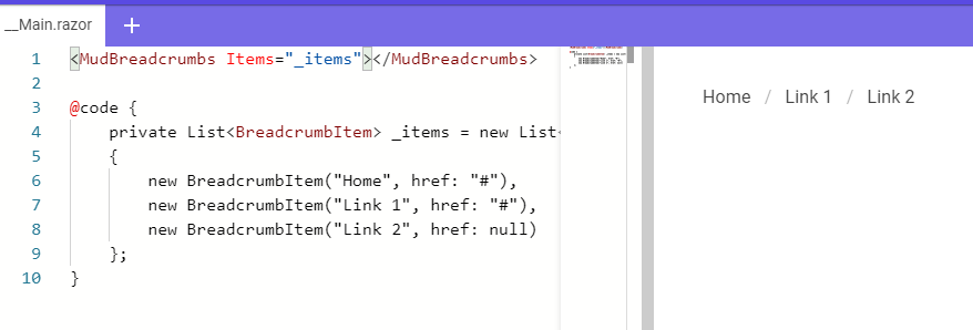 Null href on BreadcrumbItem not working as expected · Issue #854 · MudBlazor/MudBlazor · GitHub