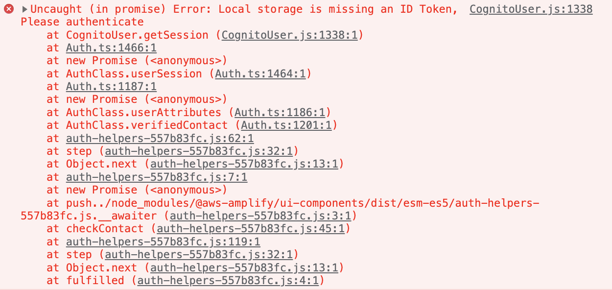 "Local storage is missing an ID Token, Please authenticate" Error while adding verification ...