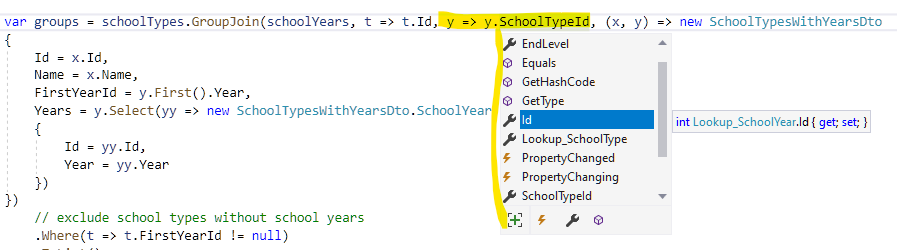 Intellisense does not list members for 3th parameter in GroupJoin ...