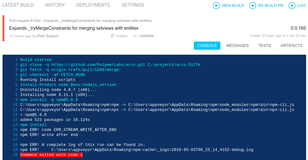windows autobuilds intermittently failing · Issue #1242 · PolymerLabs/arcs · GitHub