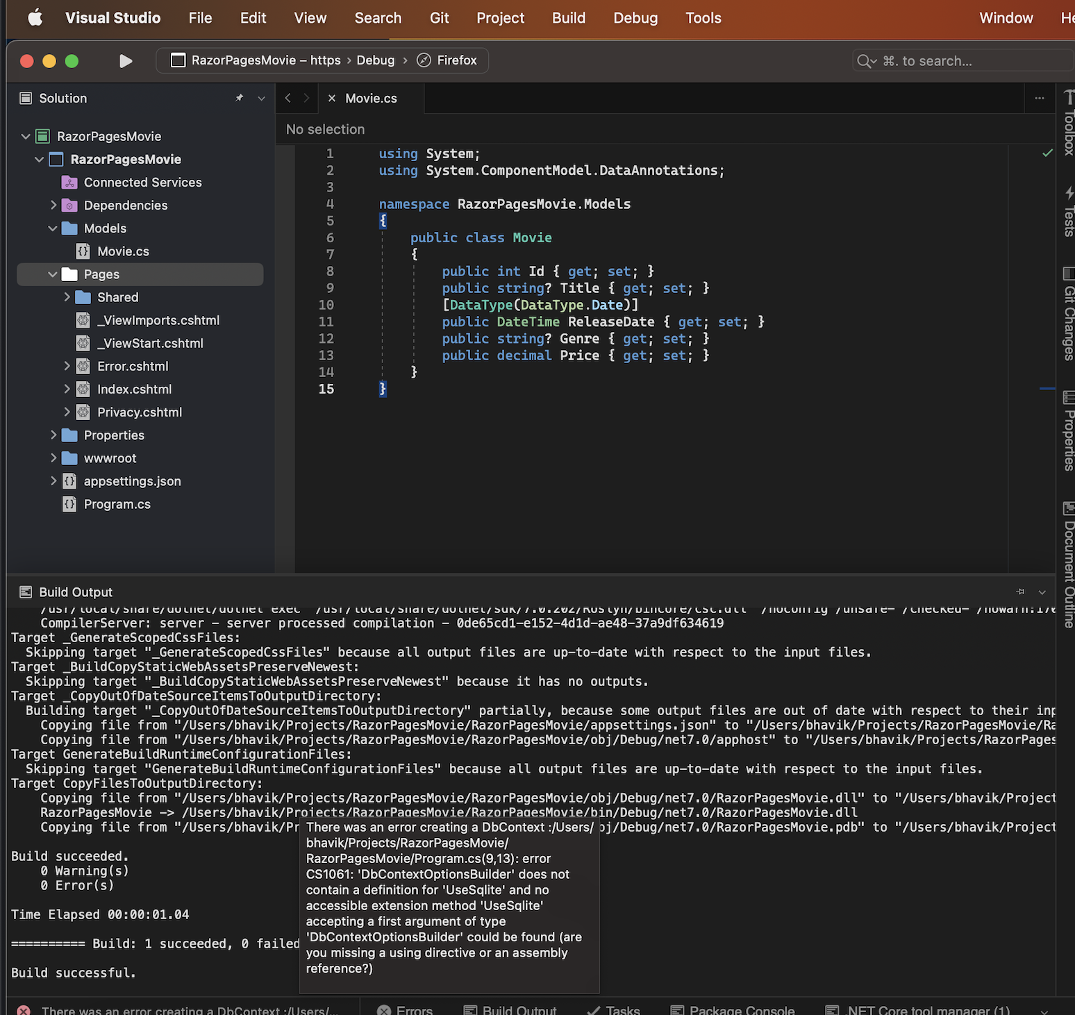 Scaffolding The Movie Model Error · Issue 28779 · Dotnet Aspnetcore Docs · Github