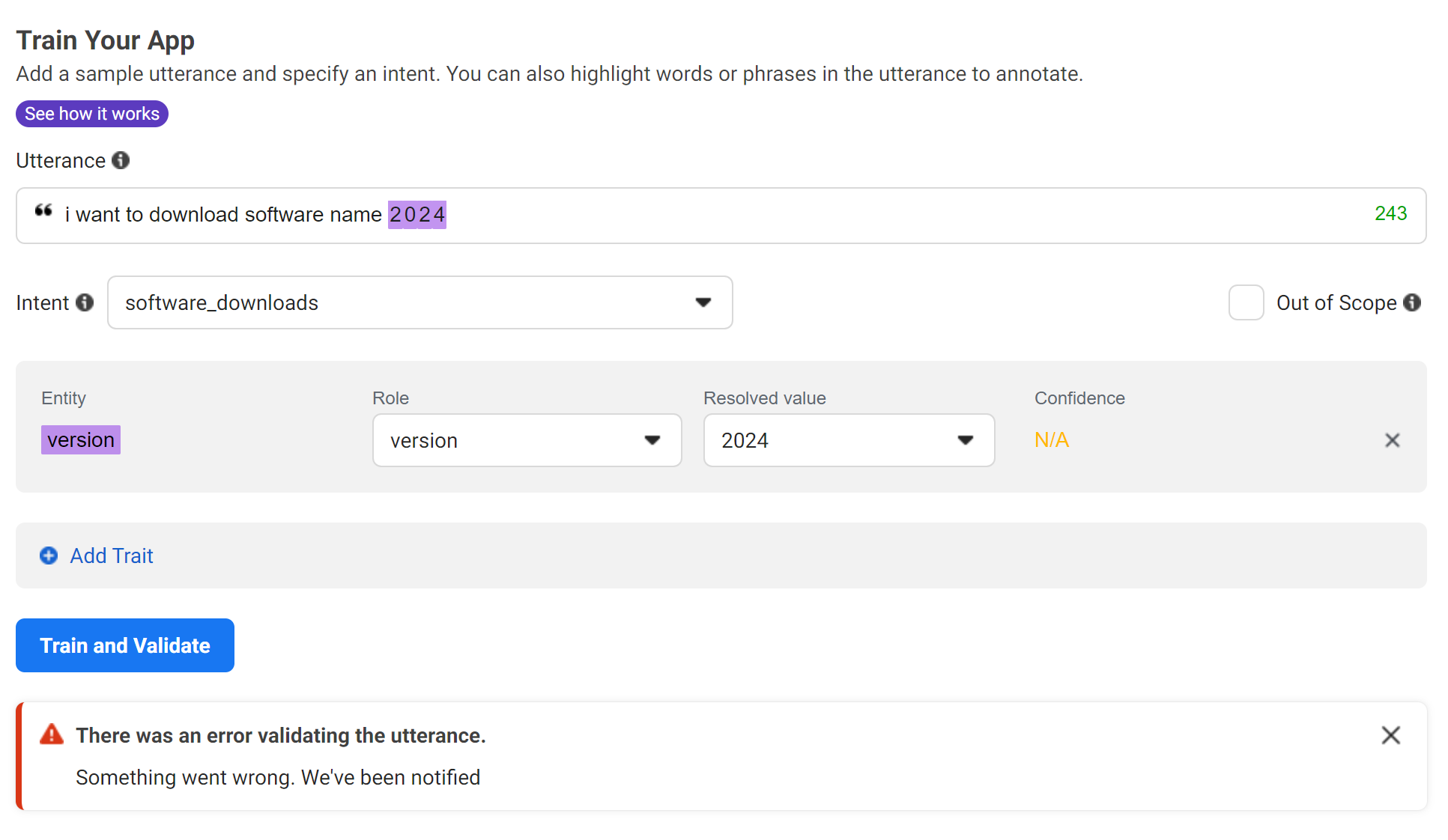 There was an error validating the utterance. Something went wrong. We've been notified. · Issue ...