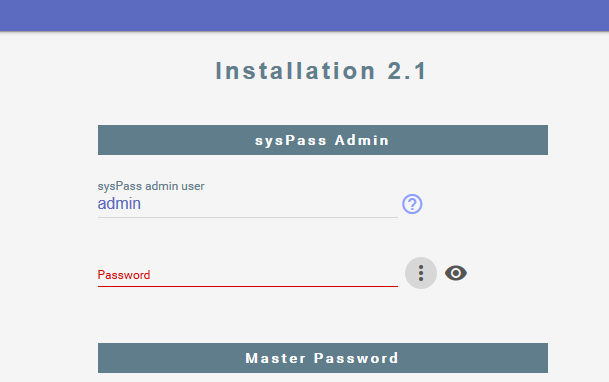 [Bug] Password options do not popup on installation page · Issue #829 · nuxsmin/sysPass · GitHub