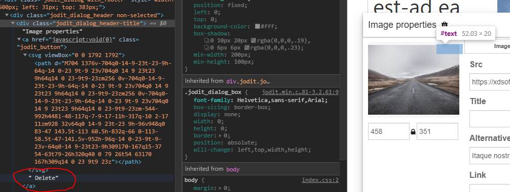 Image properties - Delete tooltip not shown? · Issue #294 · xdan/jodit · GitHub