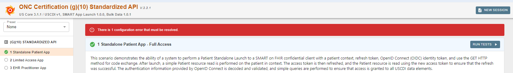 Configuration error after new session is created · Issue #354 · onc-healthit/onc-certification ...