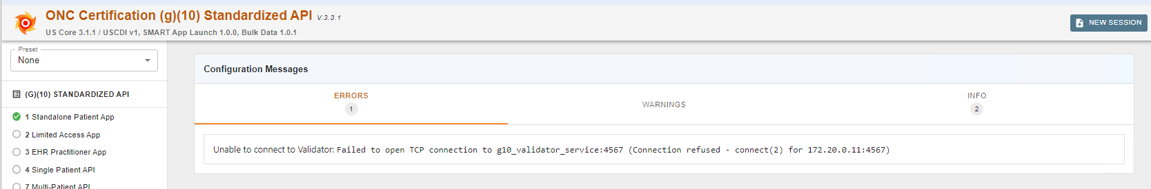 Configuration error after new session is created · Issue #354 · onc-healthit/onc-certification ...
