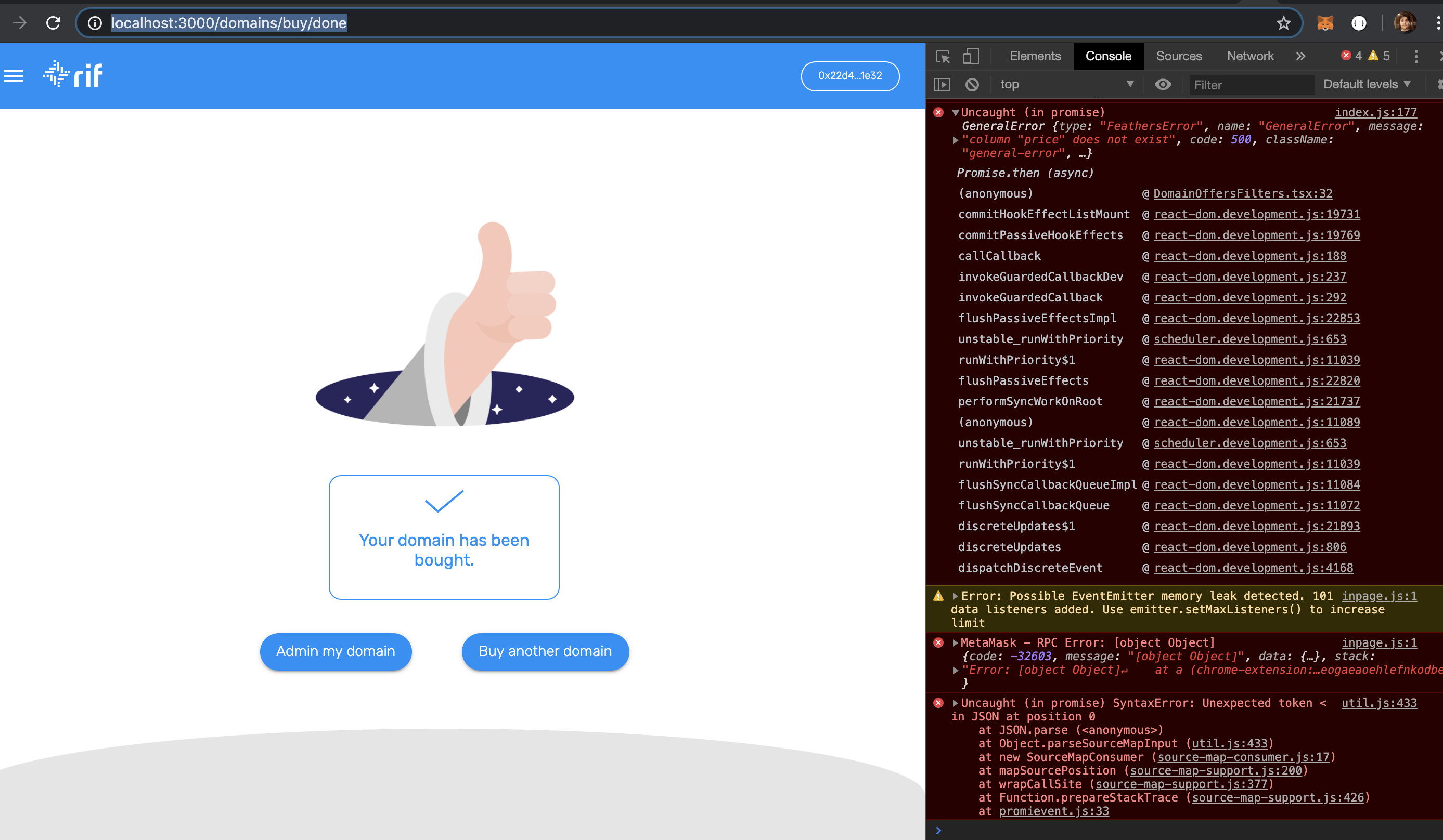 Error after buying a Domain · Issue #119 · rsksmart/rif-marketplace-ui · GitHub