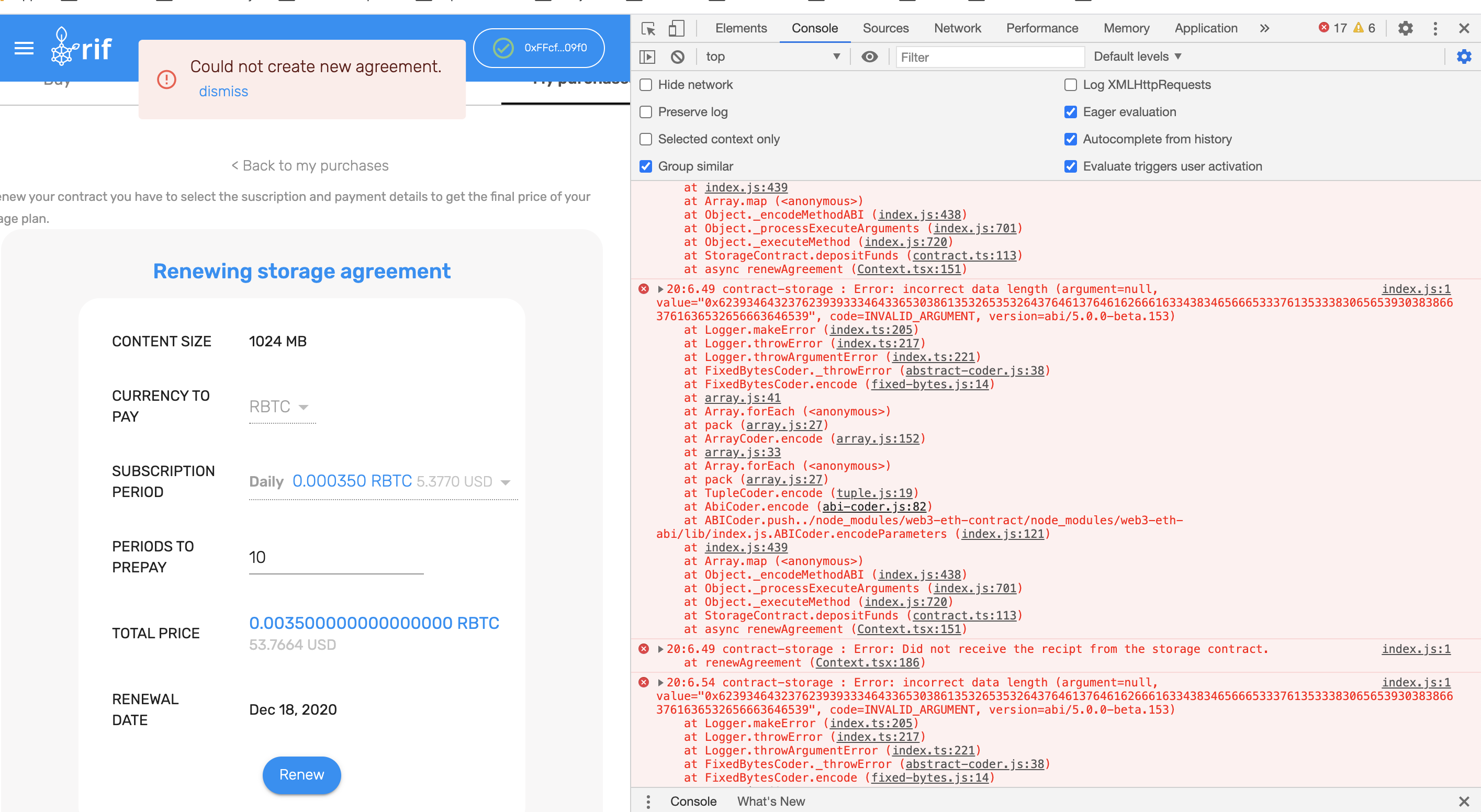 Error when Renewing agreement · Issue #465 · rsksmart/rif-marketplace-ui · GitHub