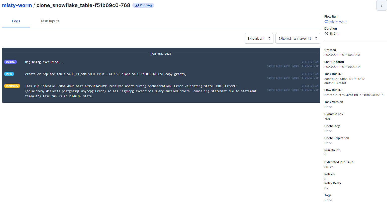 Flow Runs fail with DBAPIError (sqlalchemy) - QueryCanceledError · Issue #8435 · PrefectHQ ...