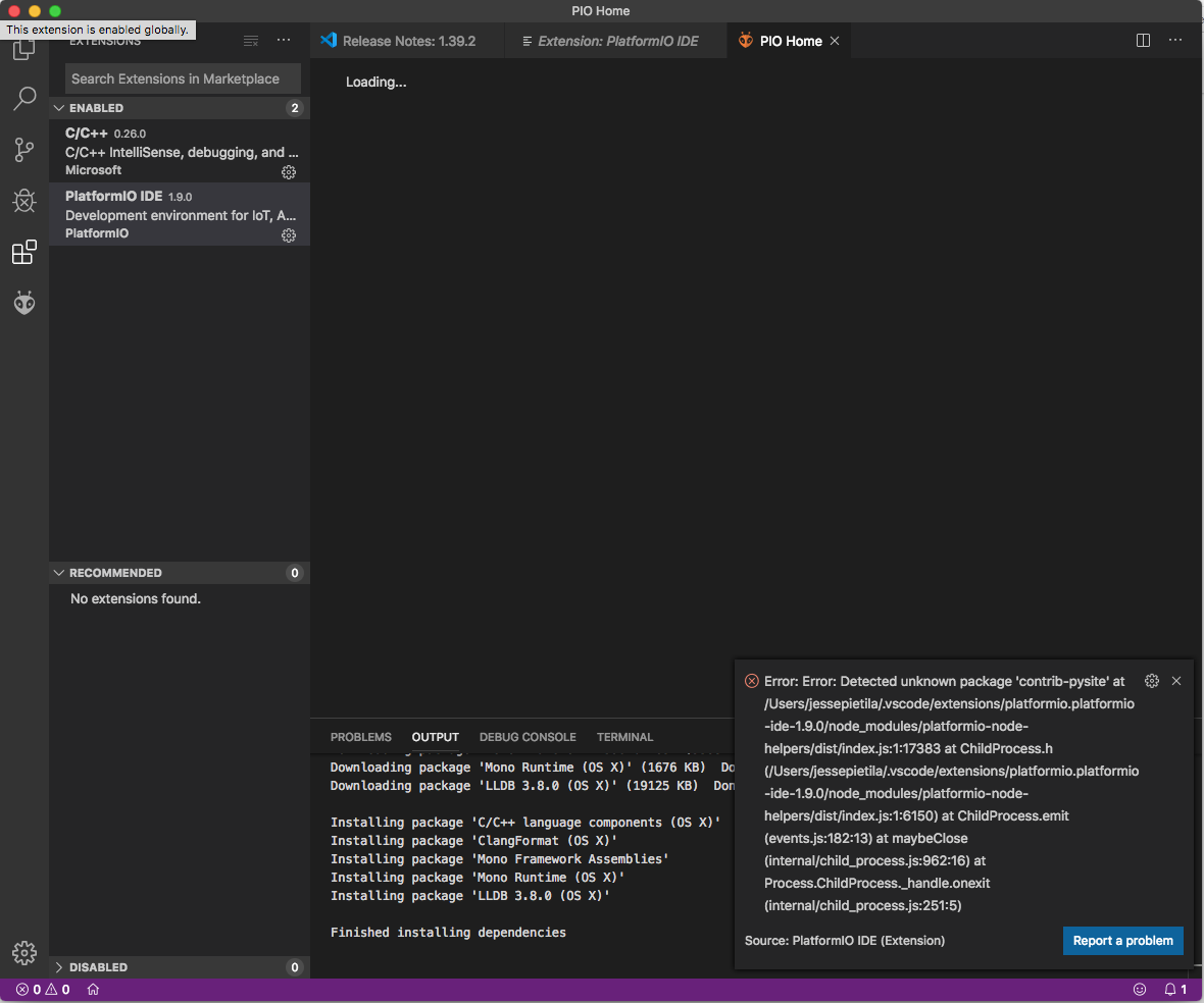 Error: Detected unknown package 'contrib-pysite' · Issue #1125 · platformio/platformio-vscode ...