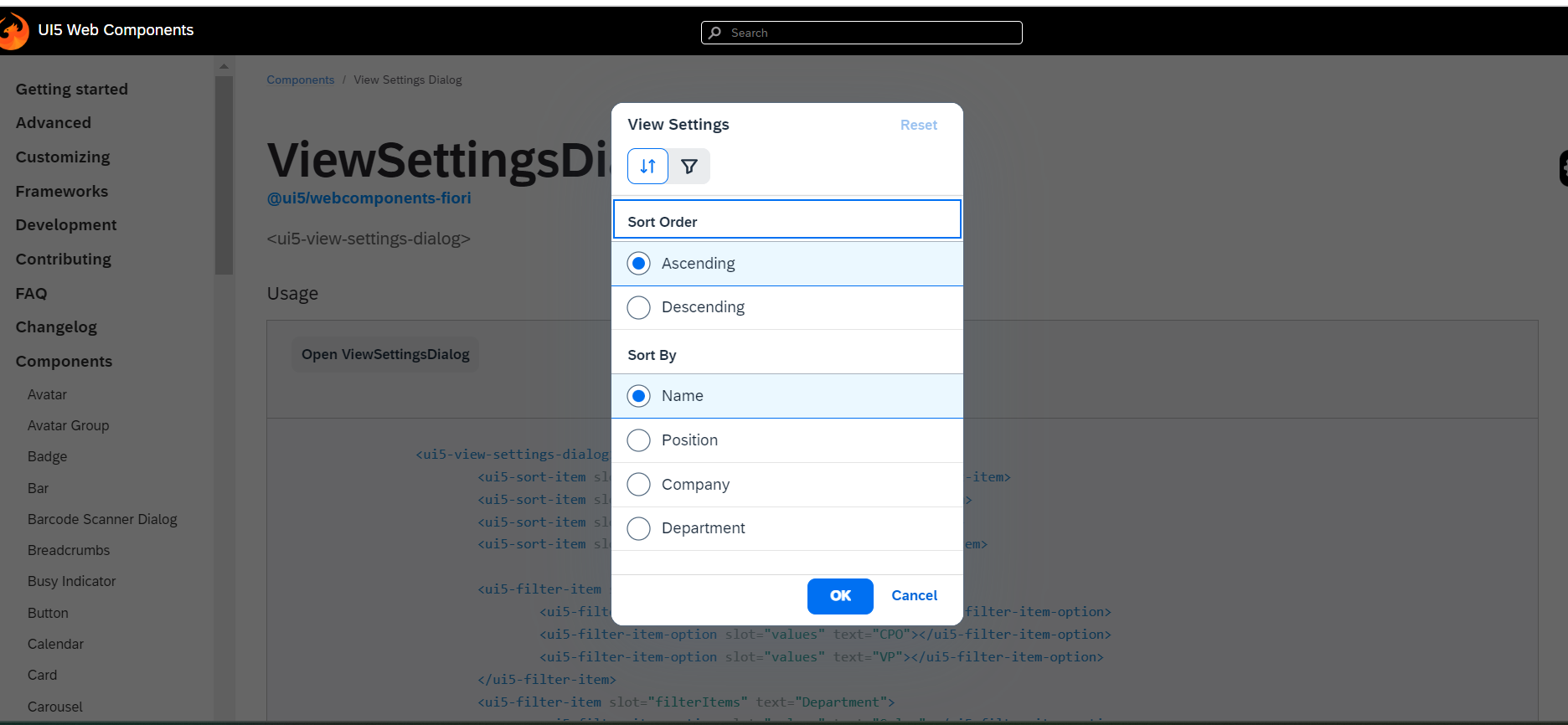 [sap][viewsettingsdialog] Sort Order Sort By Filter By Labels Are Included In Tab Chain